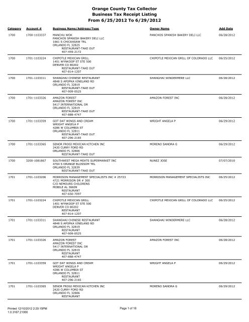 Business Tax Receipt Listing - Orange County Tax Collector
