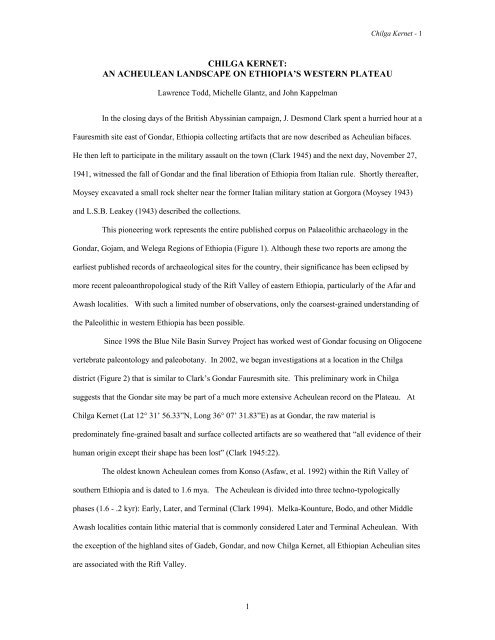 chilga kernet: an acheulean landscape on ethiopia's western plateau