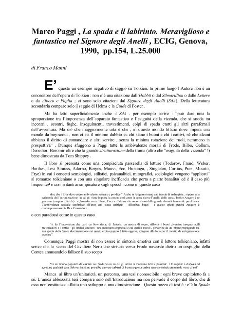 Marco Paggi , La spada e il labirinto. Meraviglioso e fantastico nel ...