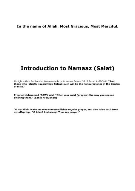 Introduction to Namaaz (Salat) - Admire Islam