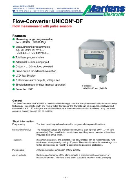 Flow-Converter UNICON®-DF Flow measurement with pulse ...