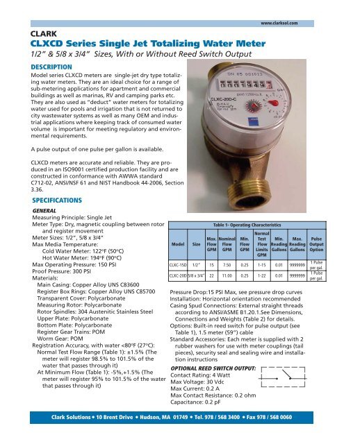 CLXCD Series Single Jet Totalizing Water Meter - Clark Solutions
