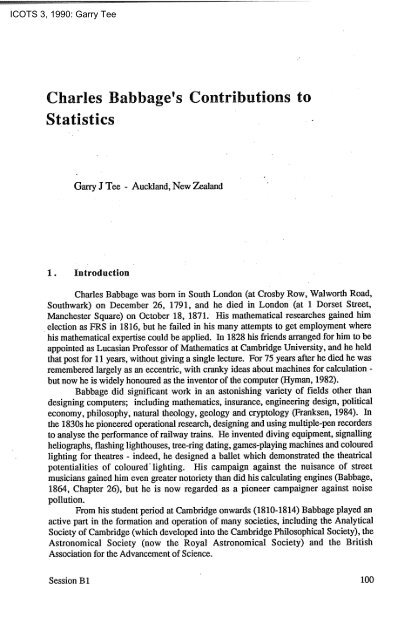 Charles Babbage's Contributions to Statistics