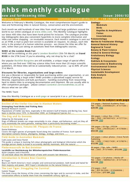 nhbs monthly catalogue