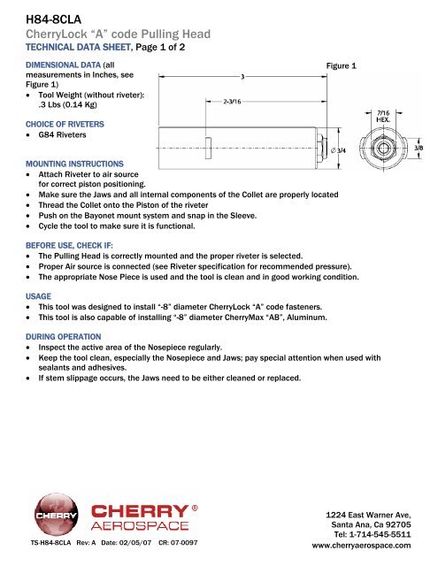 H84-8CLA CherryLock “A” code Pulling Head
