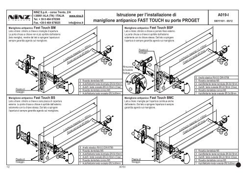 Istruzione per l'installazione di maniglione antipanico ... - Ninz S.p.A.