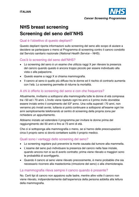 Screening del seno dell'NHS - NHS Cancer Screening Programmes
