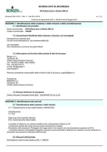 MSDS PULITORE UNIVERSALE 500 ml PULISVELT IT Rel. 1 - Metro