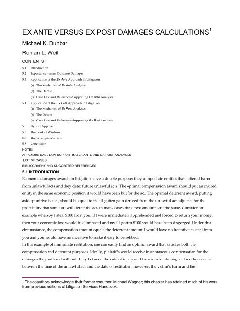 EX ANTE VERSUS EX POST DAMAGES CALCULATIONS