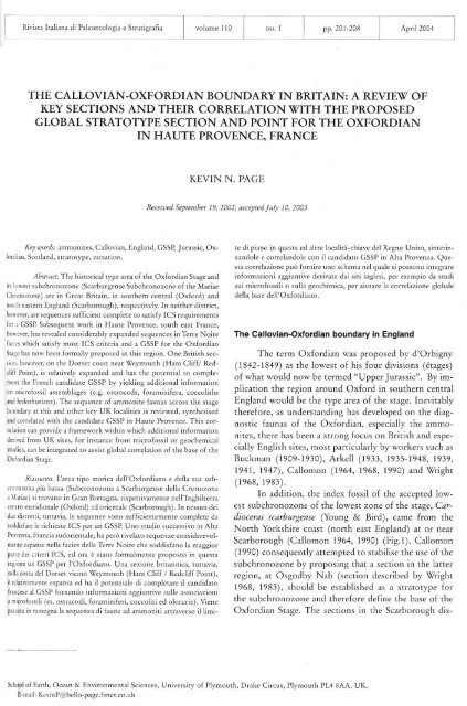 THE CALLOVIAN-OXFORDIAN BOUNDARY IN BRITAIN: A REVIEW ...