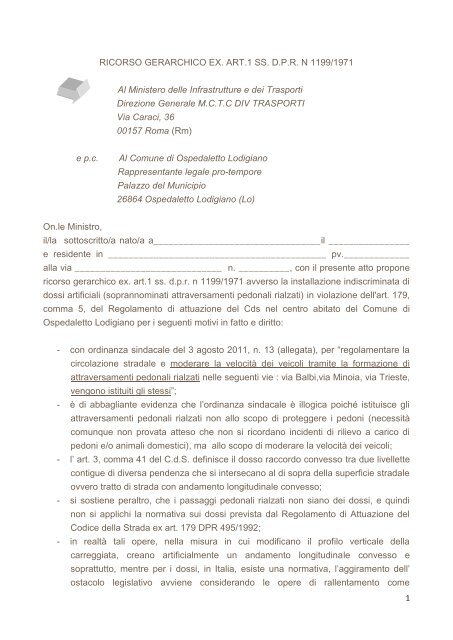 RICORSO GERARCHICO EX. ART.1 SS. D.P.R. ... - Il CantaGallo.org