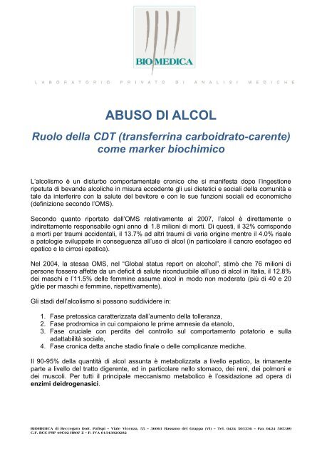CDT marker biochimico per alcol - Biomedica