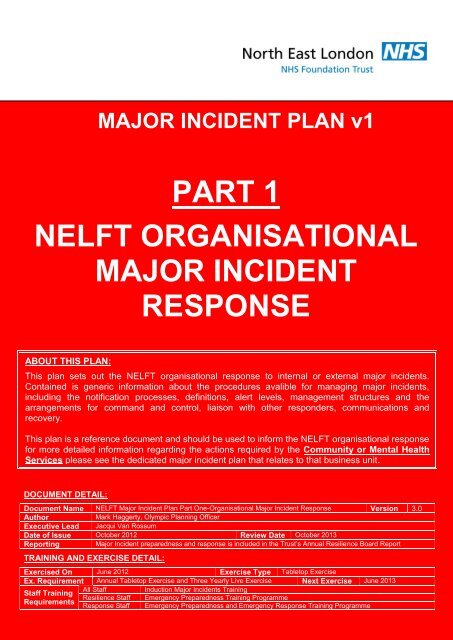 Major incident response - North East London NHS Foundation Trust