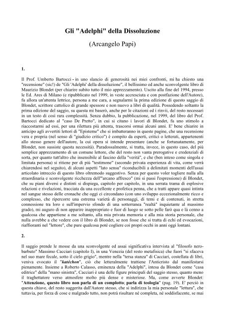 Gli "Adelphi" della Dissoluzione (Arcangelo Papi)