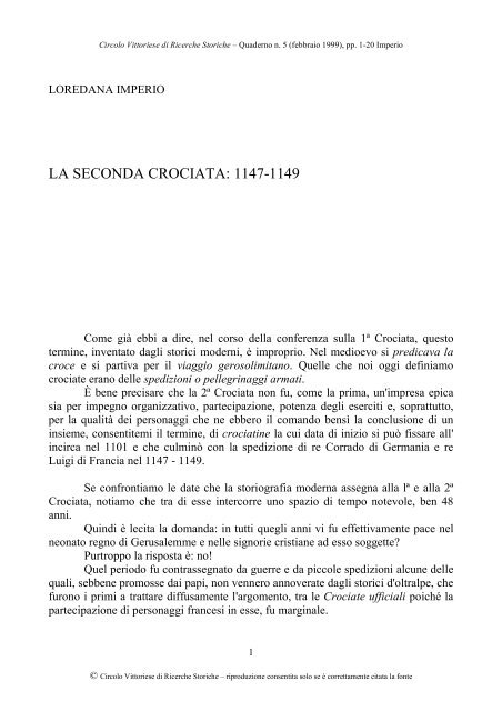 la seconda crociata: 1147-1149 - Circolo Vittoriese di Ricerche ...