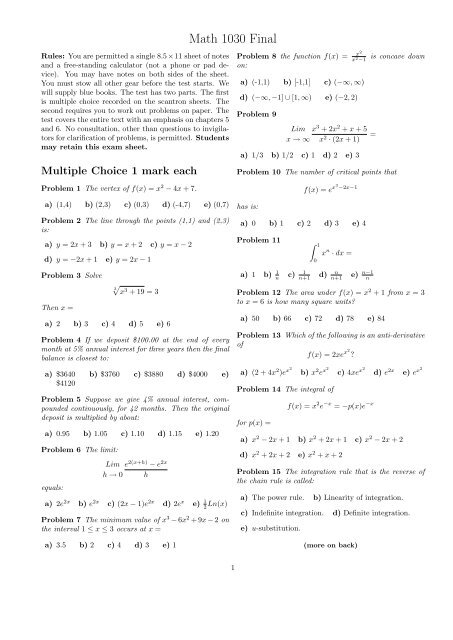 Math 1030 Final - Eldar
