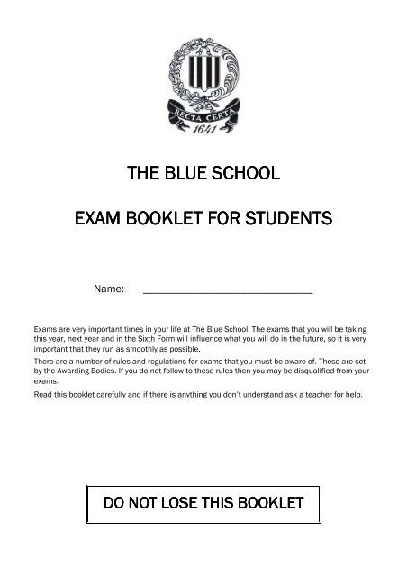 Examination booklet from dave 4 gk.pub - The Blue School