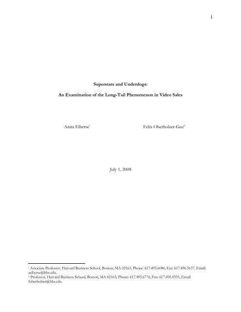 Superstars and Underdogs - HBS Intranet - Harvard Business School