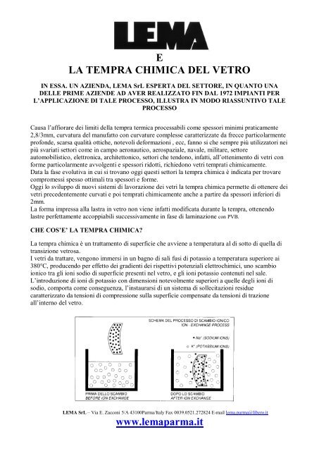 E LA TEMPRA CHIMICA DEL VETRO www.lemaparma.it - Lema srl