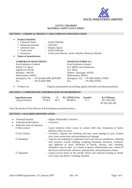 EXCEL INDUSTRIES LIMITED - Excel Industries, Ltd.