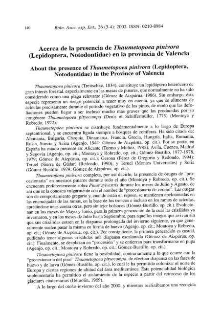 Acerca de la presencia de Thaumetopoea pinivora (Lepidoptera ...
