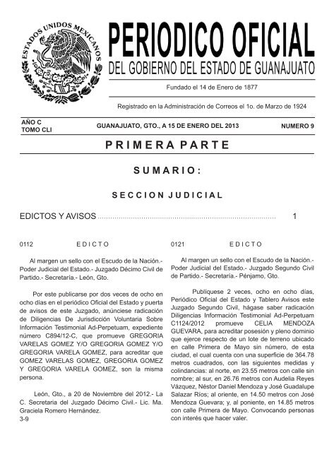 P R I M E R A P A R T E - Periódico Oficial