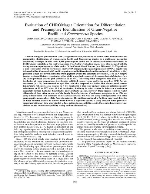 Evaluation of CHROMagar Orientation for Differentiation and ...