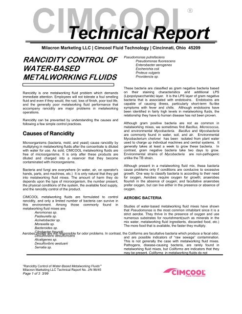 RANCIDITY CONTROL OF WATER-BASED ... - Cimcool