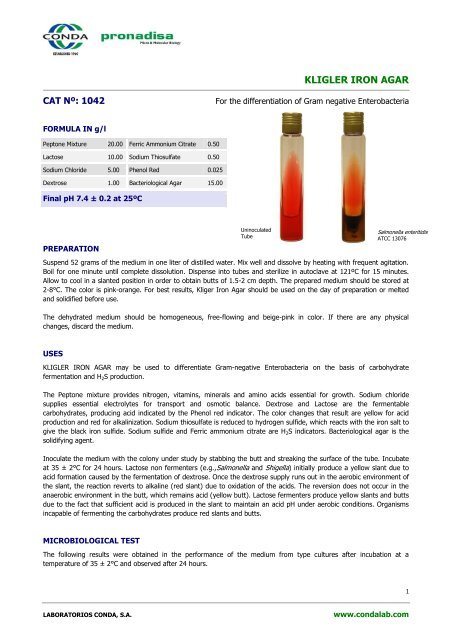 Kligler Iron Agar - Laboratorios CONDA