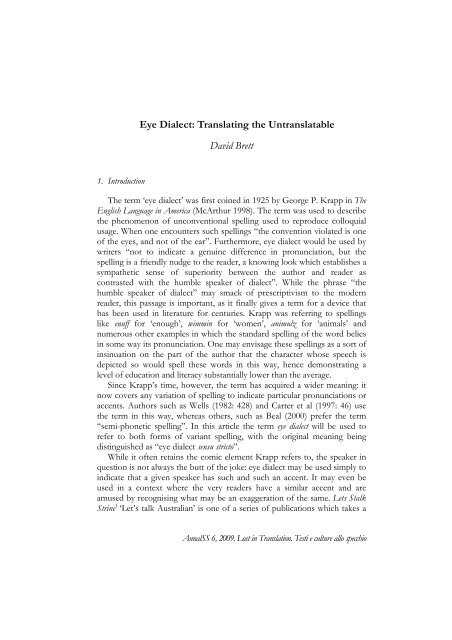 Eye Dialect: Translating the Untranslatable David Brett