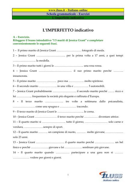 L'IMPERFETTO indicativo - Iluss.it