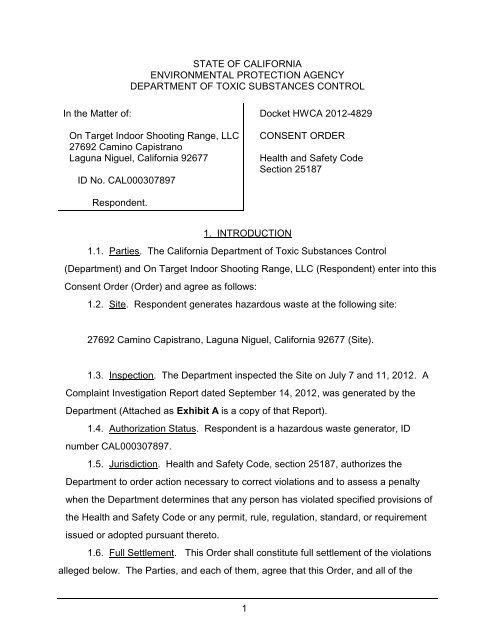 On Target Indoor Shooting Range, Consent Order 2013