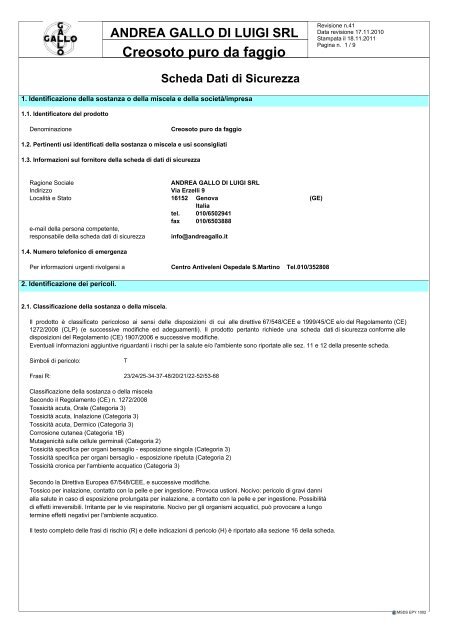 Creosoto puro da faggio - Andrea Gallo di Luigi srl