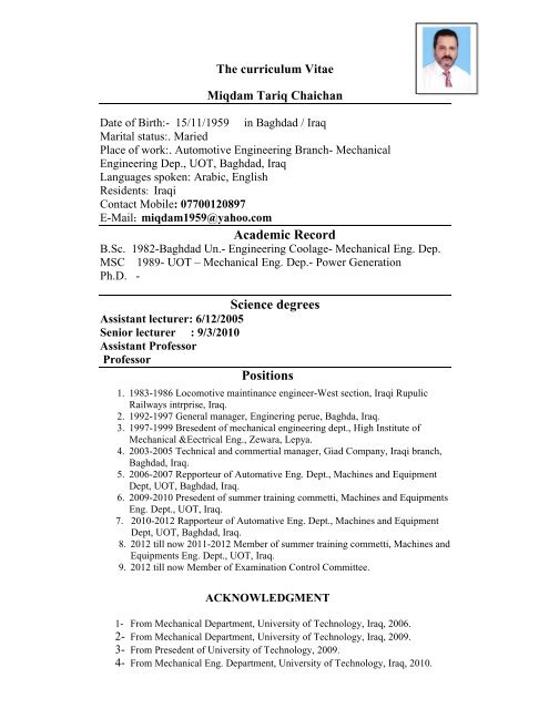 Academic Record Science degrees Positions