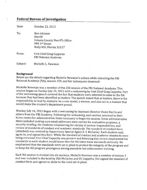 FBI Memo - Captain Michelle Newman - Volusia Exposed