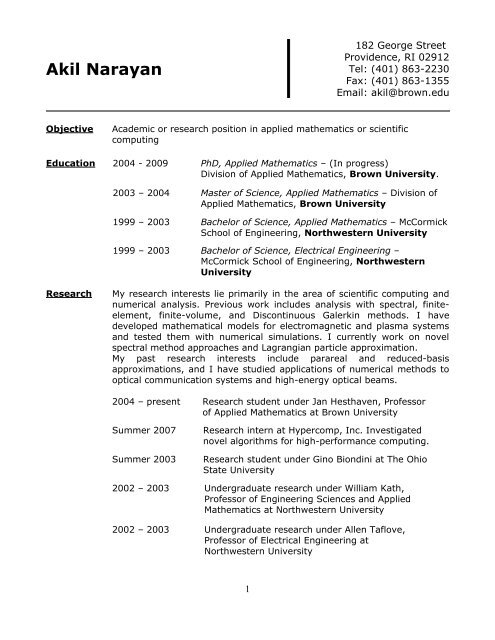 Akil Narayan - Applied Mathematics - Brown University