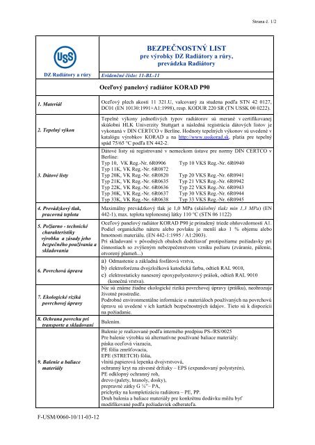 BEZPEČNOSTNÝ LIST - Korad