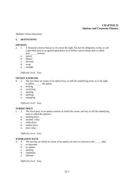 22-1 CHAPTER 22 Options and Corporate Finance