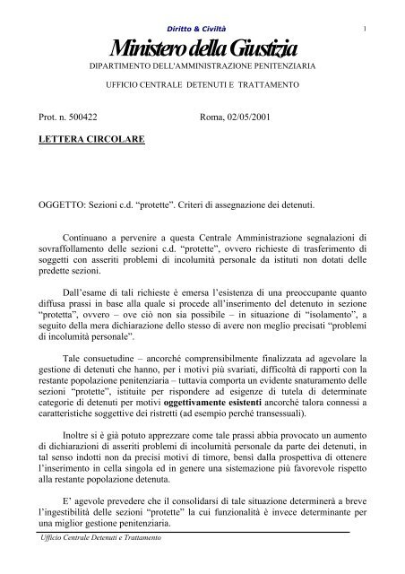 LETTERA CIRCOLARE, Prot. n. 500422, del 02/05/2001 LETTERA CIRCOLARE, Prot. n. 500422, del 02/05/2001