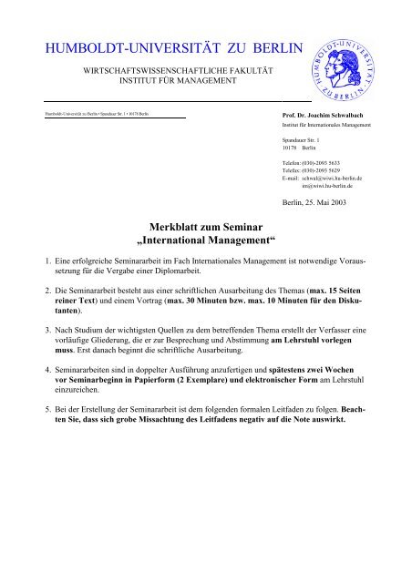 Anleitung zur Anfertigung einer Seminararbeit