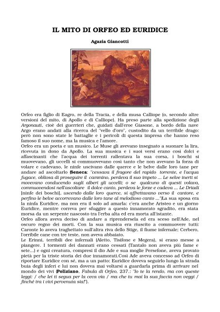 IL MITO DI ORFEO ED EURIDICE - Rinascimento-Idea IL MITO DI ORFEO ED EURIDICE - Rinascimento-Idea