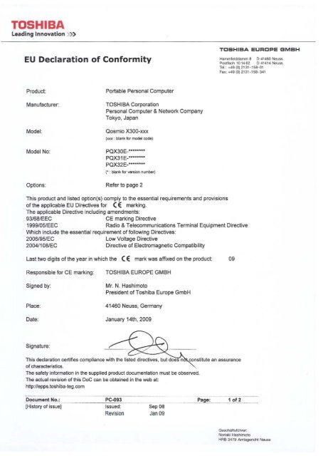 EU Declaration of Conformity - Toshiba