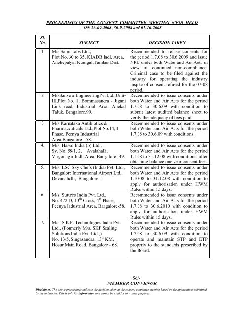 Proceedings of 26-09-2008 - Karnataka State Pollution Control Board