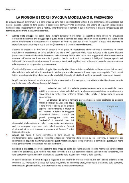 la pioggia e i corsi d'acqua modellano il paesaggio - Studiareonline