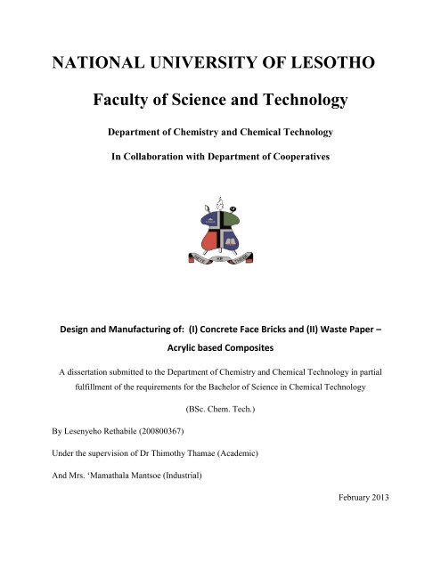 NATIONAL UNIVERSITY OF LESOTHO Faculty of Science and Technology