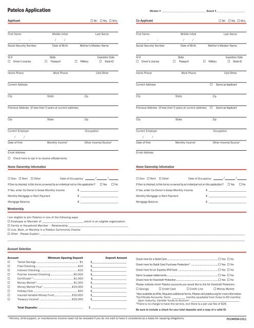 Printable Application - Patelco Credit Union