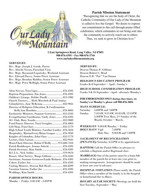 Parish Mission Statement - Our Lady of the Mountain