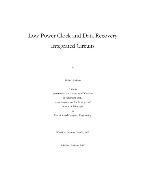 1.4 Clock and Data Recovery Circuit - UWSpace - University of ...