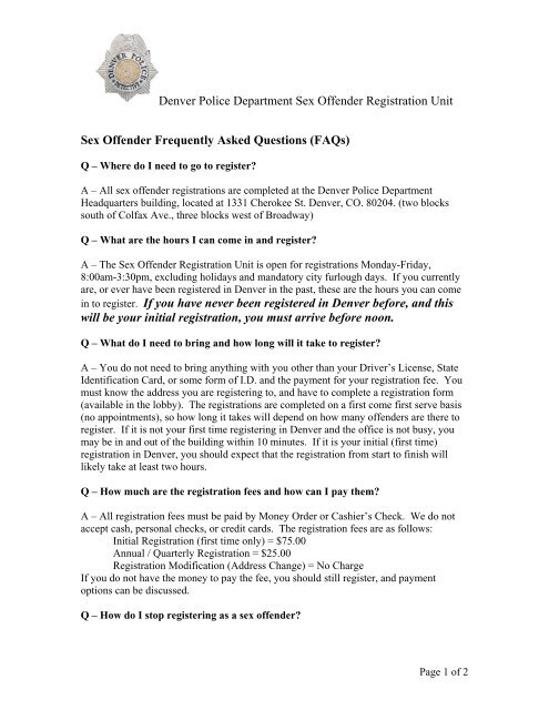 Denver Police Department Sex Offender Registration Unit Sex