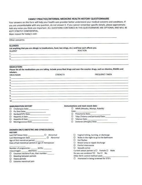 Medical Questionnaire - Los Alamitos Family Health & Wellness